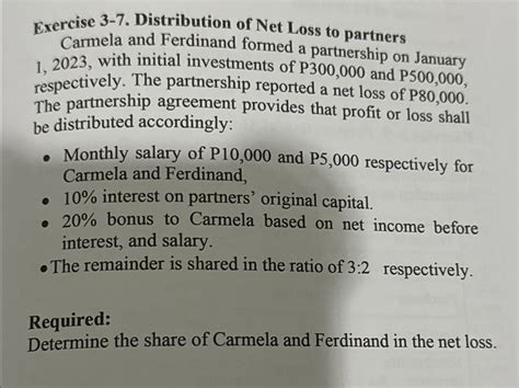Solved Exercise 3 7 ﻿distribution Of Net Loss To Partners