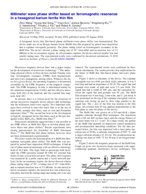 Pdf Millimeter Wave Phase Shifter Based On Ferromagnetic Resonance In A Hexagonal Barium