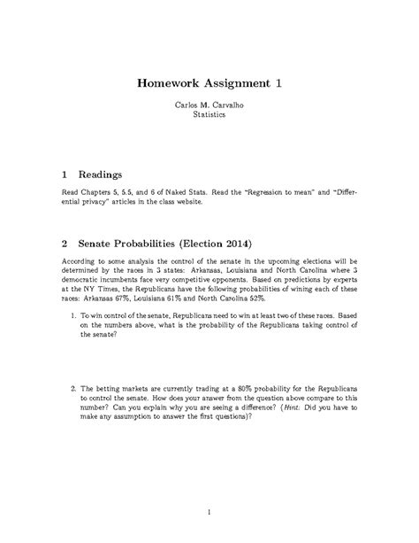 Hw1 Stats Statistics And Prob Theory Homework Assignment 1 Carlos M Carvalho Statistics 1
