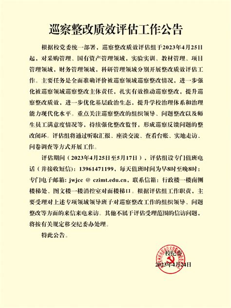 巡察整改质效评估工作公告