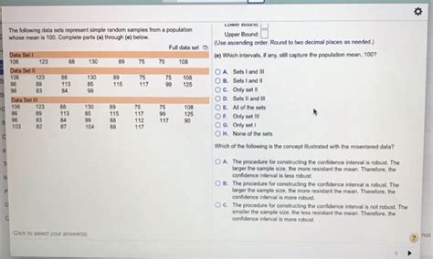 solved the following data sets represent simple random