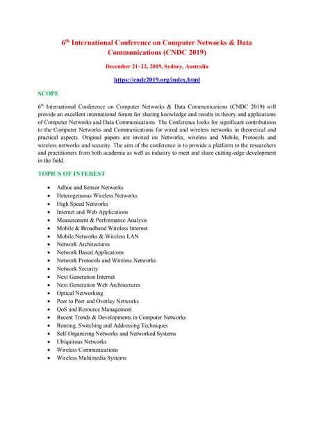 6th International Conference On Computer Networks And Data Communications Cndc 2019 Pdf