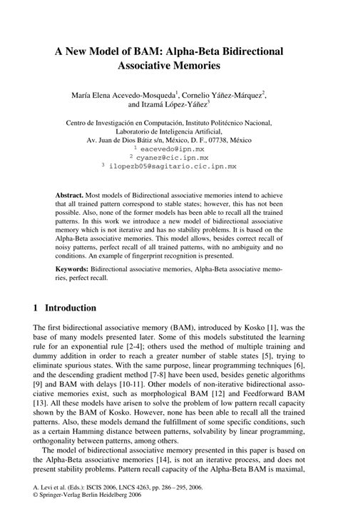 Pdf A New Model Of Bam Alpha Beta Bidirectional Associative Memories