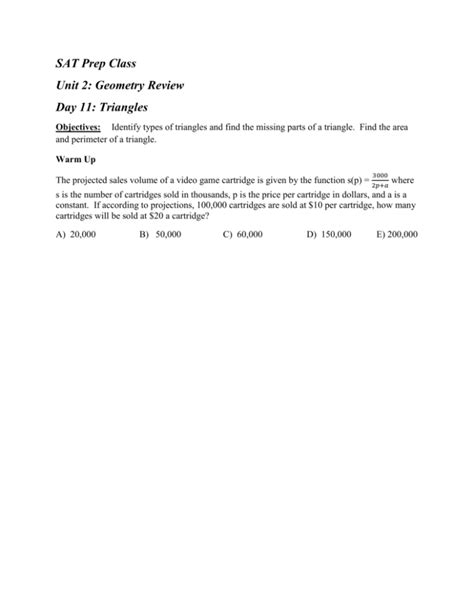Sat Prep Class Unit 2 Geometry Review Day 11 Triangles