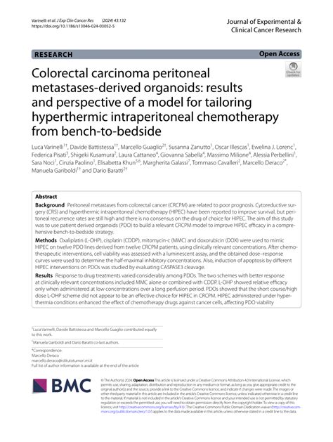 Pdf Colorectal Carcinoma Peritoneal Metastases Derived Organoids Results And Perspective Of A