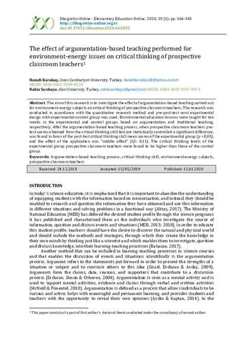 Pdf The Effect Of Argumentation Based Teaching Performed For Environment Energy Issues On