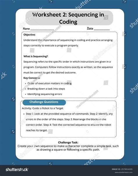 educational worksheet titled sequencing coding designed stock illustration 2579914205 shutterstock