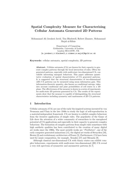 Pdf Spatial Complexity Measure For Characterising Cellular Automata Generated 2d Patterns