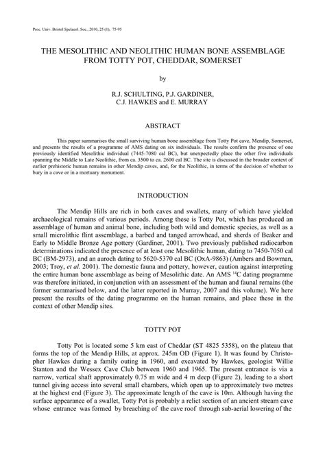 Pdf The Mesolithic And Neolithic Human Bone Assemblage From Totty Pot