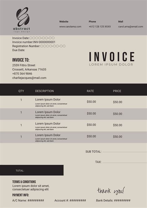 グレージュの請求書の無料レシピカードテンプレート 3677 デザインac