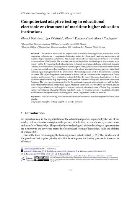 Pdf Computerized Adaptive Testing In Educational Electronic Environment Of Maritime Higher