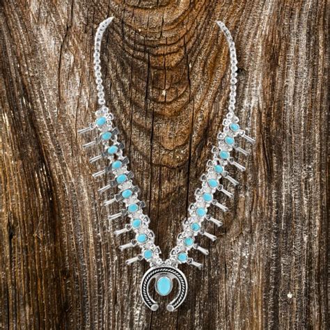 Sleeping Beauty Turquoise Squash Blossom Navajo Necklace Yellowstone