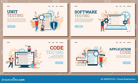 Code Testing Banners Set For Software Programing Cartoon Vector
