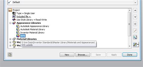 Custom Appearance Library In Default Project Not Showing Up In New Projects Autodesk Community