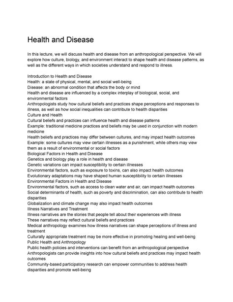 Introduction To Physical Anthropology Ant 1010 Lecture 98 Health And Disease Health And