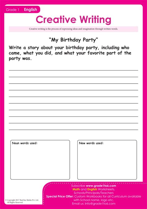 English Creative Writing Worksheets For Grade 1