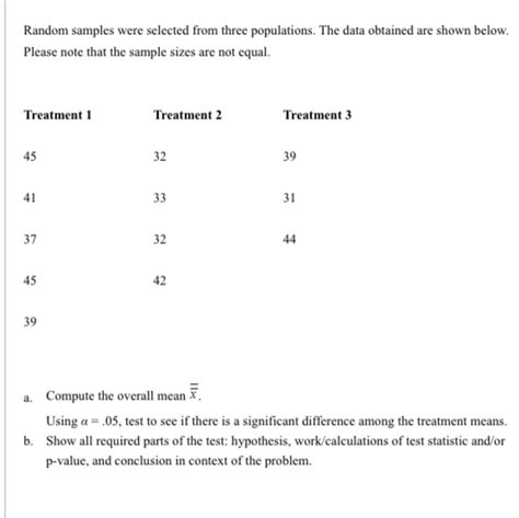 Solved Random Samples Were Selected From Three Populations