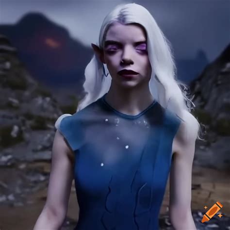 Character Design Of A Dark Blue Skinned Alien Girl With Purple Eyes And