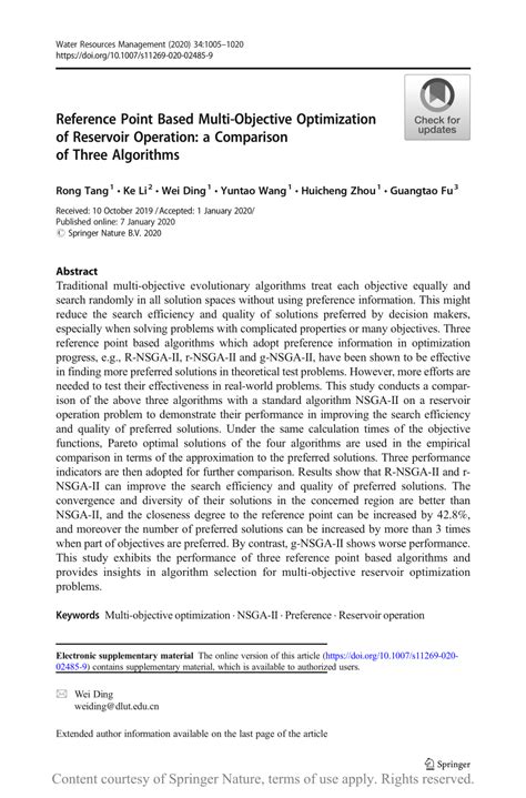 Reference Point Based Multi Objective Optimization Of Reservoir