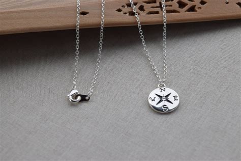 Dainty Silver Compass Necklace Etsy