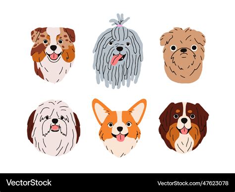 Cute Dogs Avatars Set Doggies Heads Canine Face Vector Image
