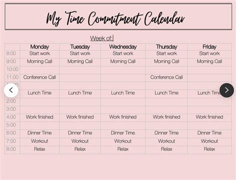 Printable Time Commitment Calendar Calendar Activity Days Free Day