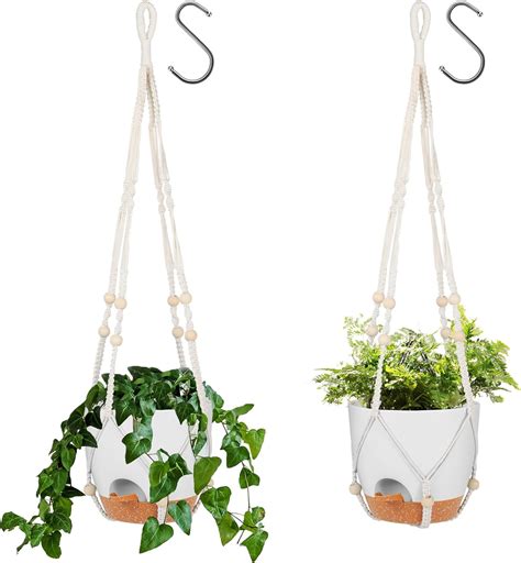 8 Inch Hanging Planters With Macrame Plant Hanger For Indoor And