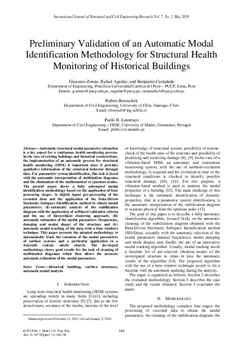 Pdf Preliminary Validation Of An Automatic Modal Identification Methodology For Structural