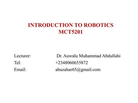 Introduction To Robotics Lecture One 1pptx