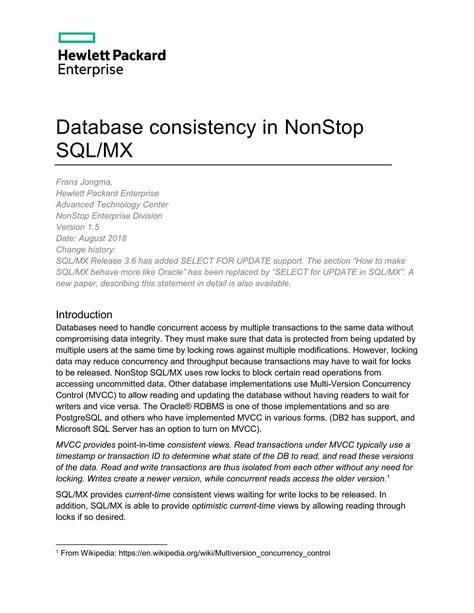 Database Consistency In Nonstop Sqlmx Pdf