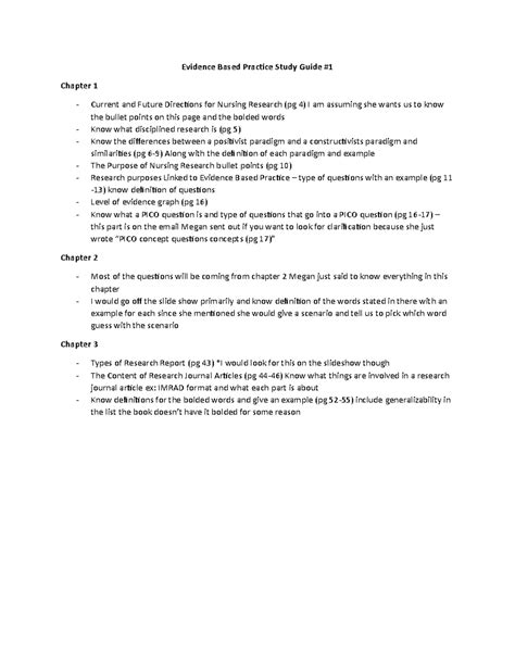 EBP Study Guide 1 Evidence Based Practice Study Guide Chapter 1 Current And Future