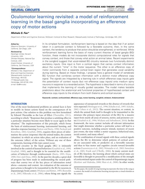 Pdf Oculomotor Learning Revisited A Model Of Reinforcement Learning
