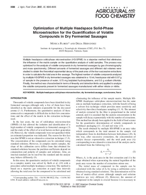 Pdf Optimization Of Multiple Headspace Solid Phase Microextraction For The Quantification Of