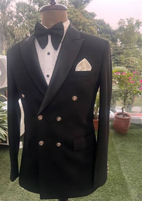 Black Double Breasted Tuxedo Adrett Clothing Sherwani Tuxedo