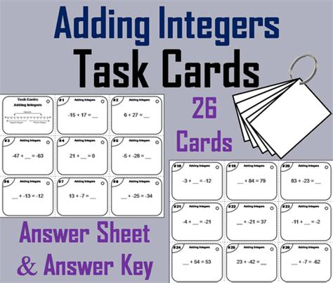 Adding Integers Task Cards Teaching Resources