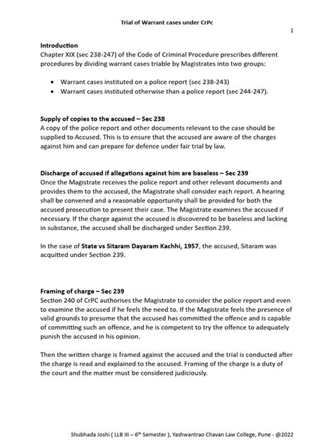 Trial Of Warrant Cases Under Crpc Download Free Pdf Plea Witness