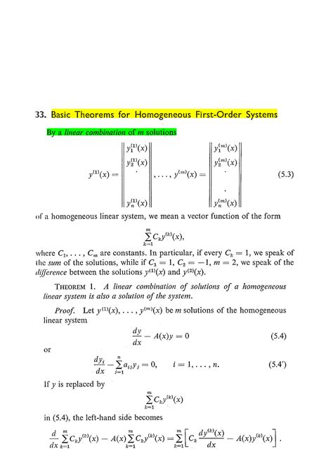 Solution Basic Theorems For Homogeneous First Order Systems 0a By A