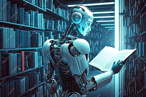 Premium Photo Robot Clerk Of Futuristic Library Data Center Processes