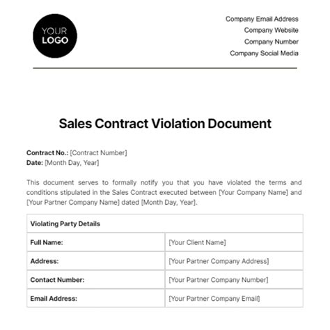 Free Sales Contract Violation Document Template To Edit Online