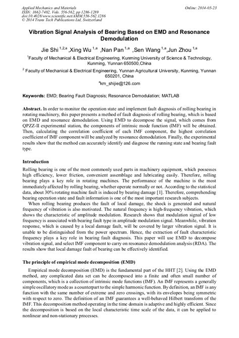 Vibration Signal Analysis Of Bearing Based On Emd And Resonance