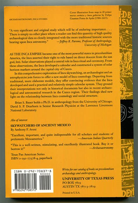Astronomy And Empire In The Ancient Andes The Cultural Origins Of Inca Sky Watching By Bauer