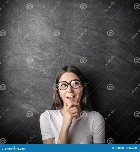 Curious Girl Looking Surprised Stock Image Image Of Blackboard Work