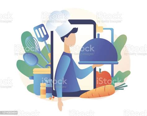 음식 블로깅 온라인 레시피 전문 요리사 들고 요리 성분 목록 개념 현대 평면 만화 스타일입니다 흰색 배경의 벡터 그림 개념에
