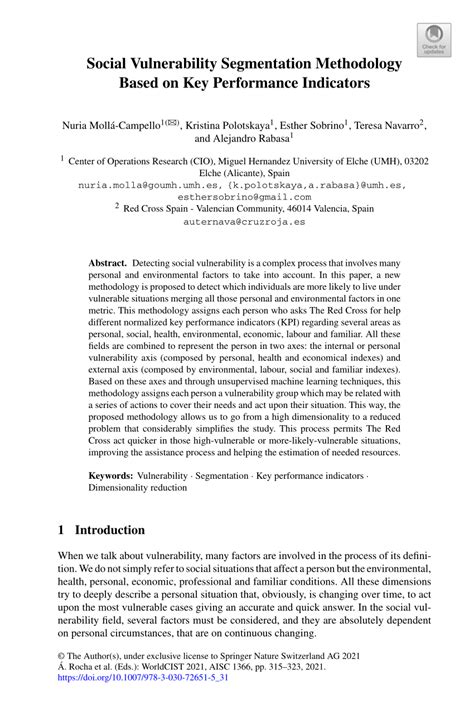 Pdf Social Vulnerability Segmentation Methodology Based On Key Performance Indicators