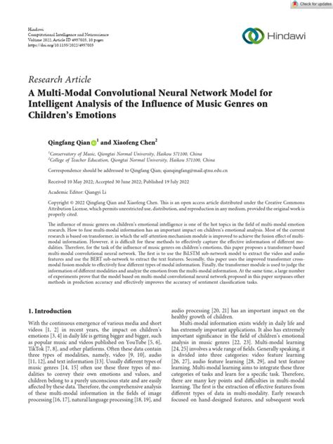 Computational Intelligence And Neuroscience 2022 Qian A Multi Modal Convolutional Neural