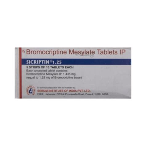 Sicriptin Tablet Bromocriptine Packaging Type Box At ₹ 113 25 Stripe In Nagpur