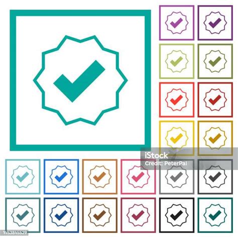 Verified Sticker Outline Flat Color Icons With Quadrant Frames Stock Illustration Download