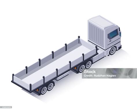 등각 투영 트럭 아이콘입니다 물류 운송 및 글로벌 무역을 위한 세미 트레일러가 있는 화물 차량 배달을 위한 빈 화물 운송 3d 벡터 일러스트 레이 션 3차원 형태에 대한