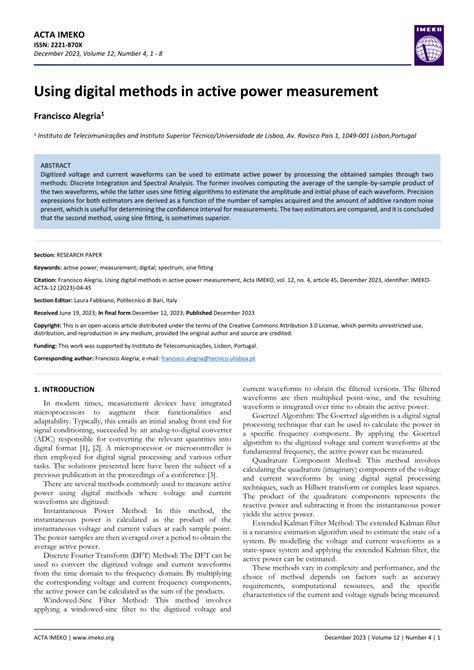 Pdf Using Digital Methods In Active Power Measurement