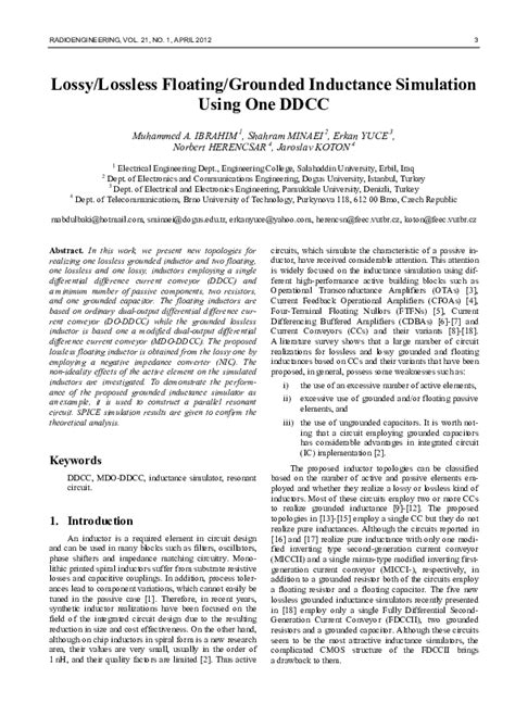 Pdf Lossylossless Floatinggrounded Inductance Simulation Using One Ddcc